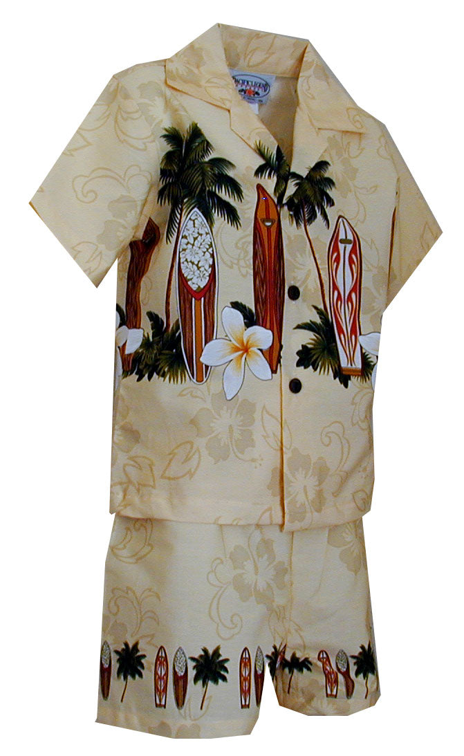 Plumeria Surfboard Palm Boy's 2pc Hawaiian Cabana Set – AlohaClothes