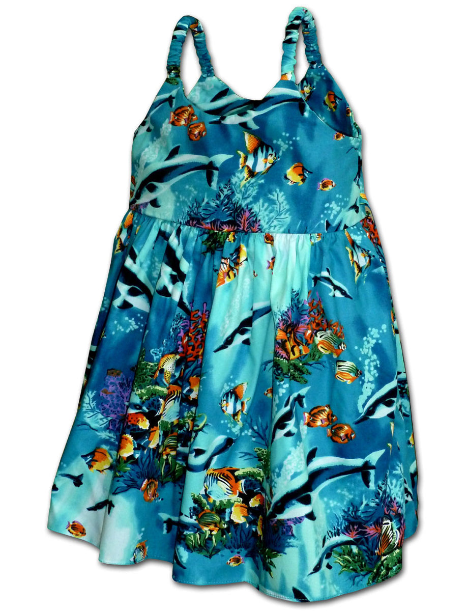 Dolphin Angelfish Girl's Hawaiian Flared Dress – AlohaClothes